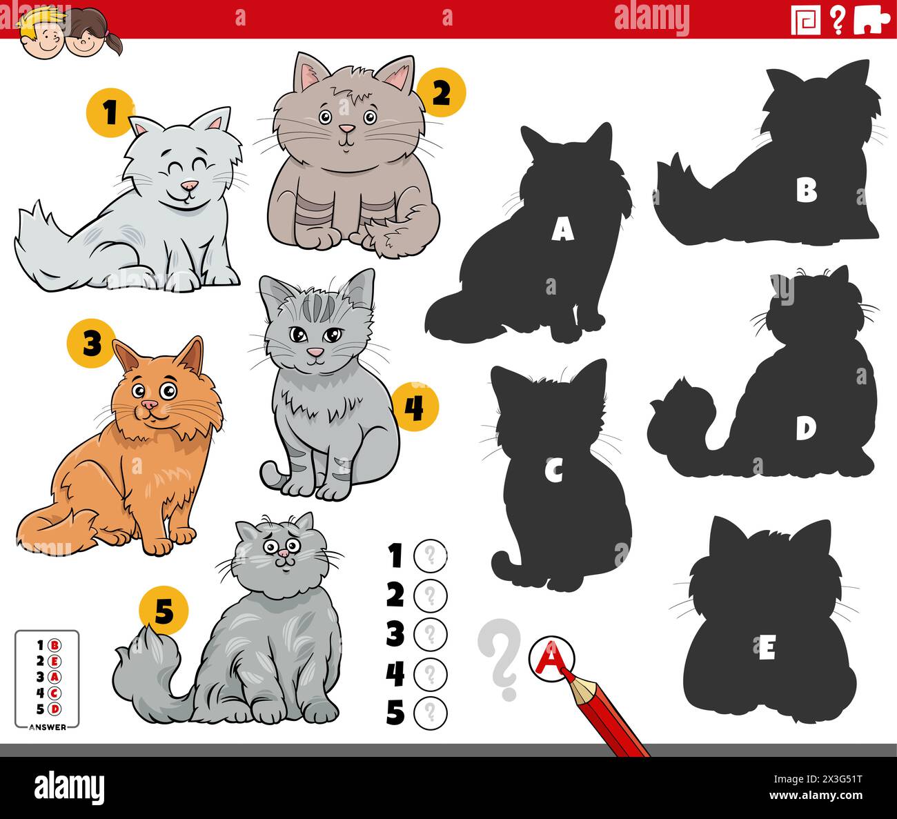 Cartoon illustration of finding the right shadows to the pictures ...