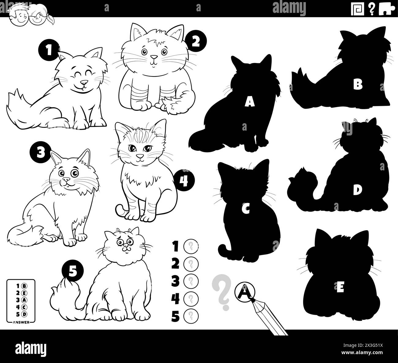 Cartoon illustration of finding the right shadows to the pictures ...