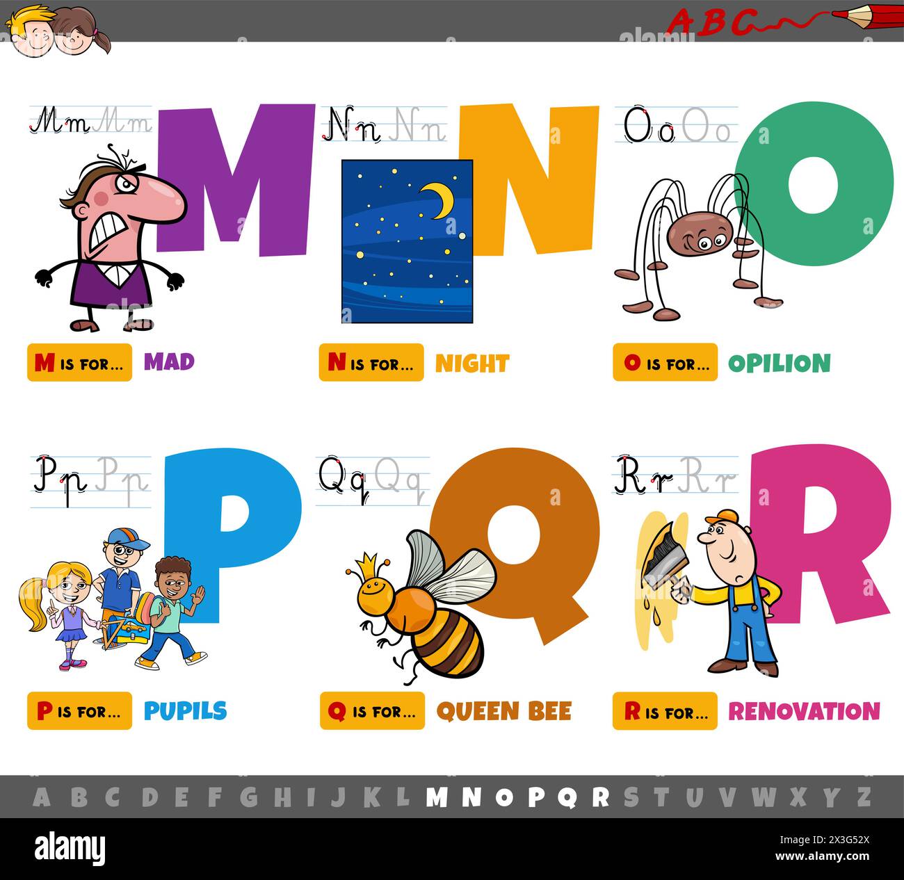 Cartoon illustration of capital letters from alphabet educational set ...