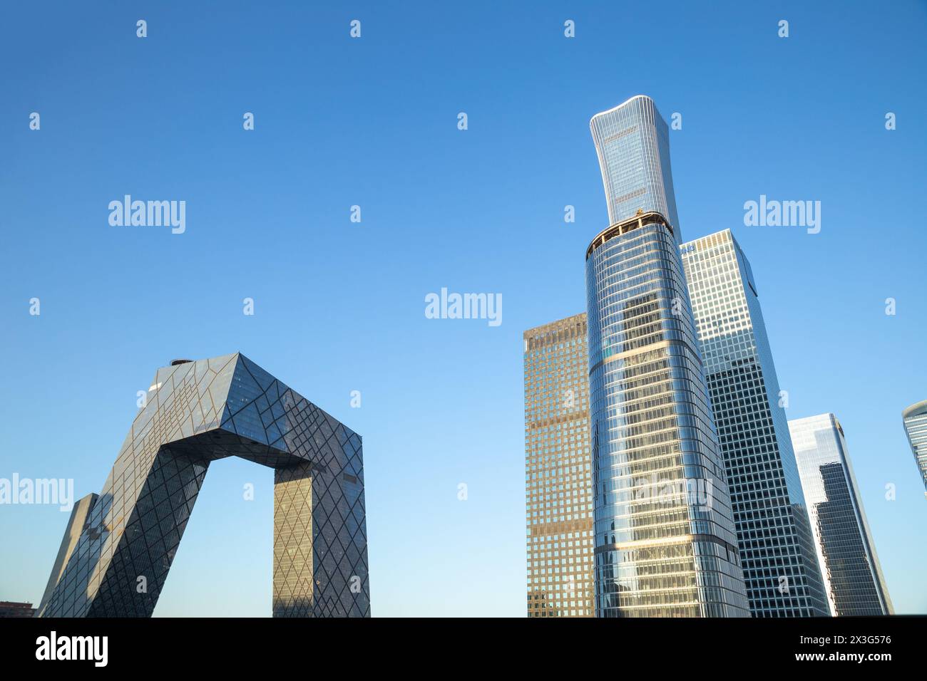 Low angle of Guomao CBD, Beijing, China, skyscrapers Stock Photo - Alamy