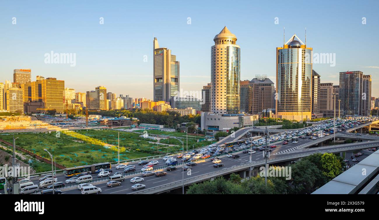 cityscape of Guomao CBD with traffic flow, Beijing, China, skyscrapers ...