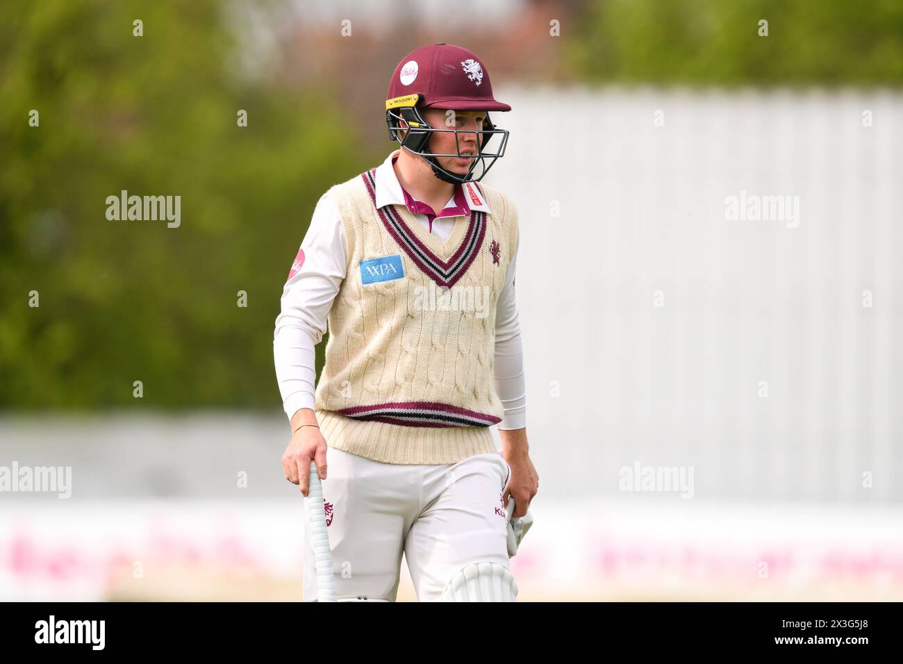 James Rew of Somerset leaves the field after being out bowled Jason ...