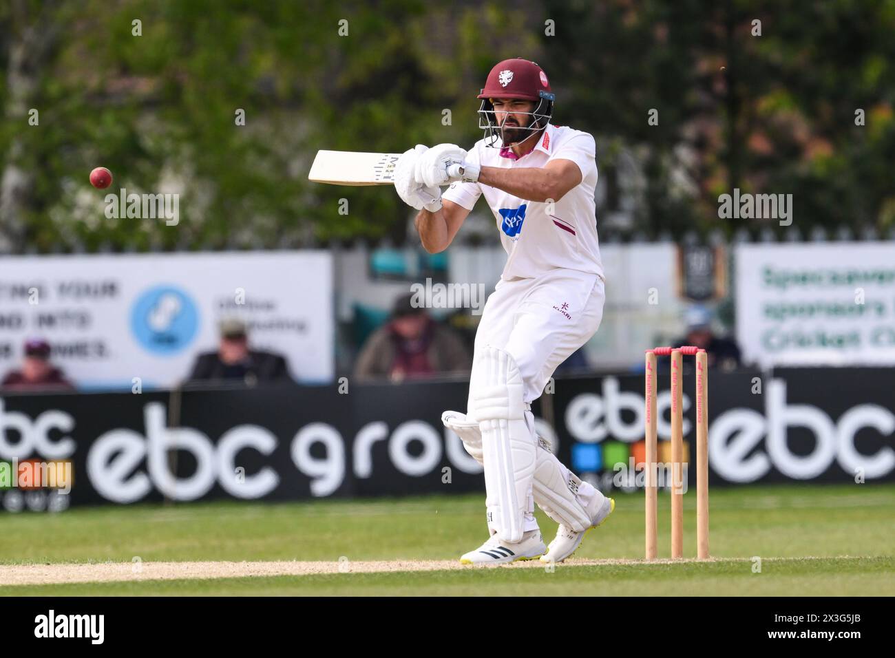 Andy Umeed of Somerset hooks the ball away during the Vitality County ...