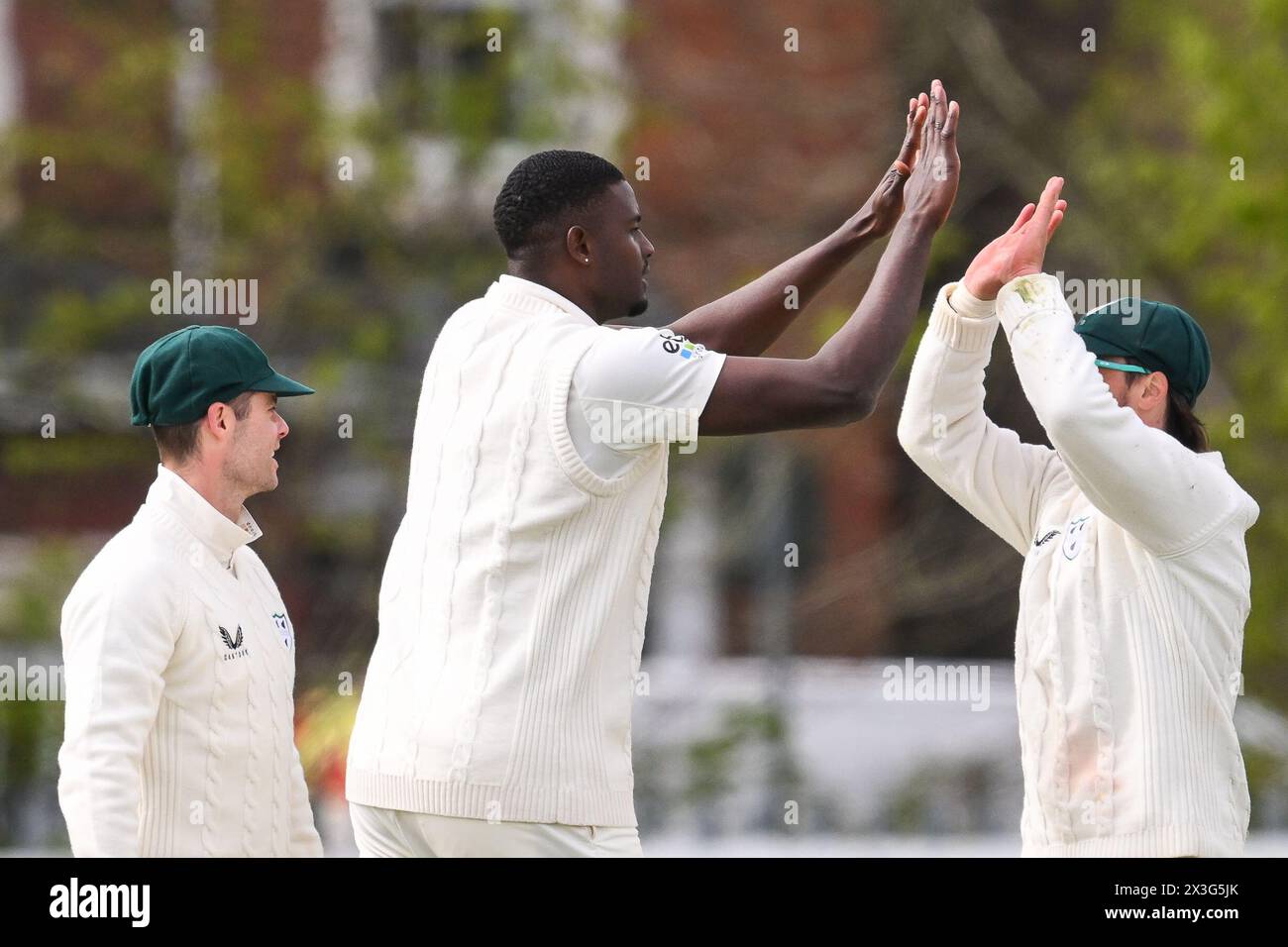 Jason Holder of Worcestershire celebrates taking the wicket of Andy ...