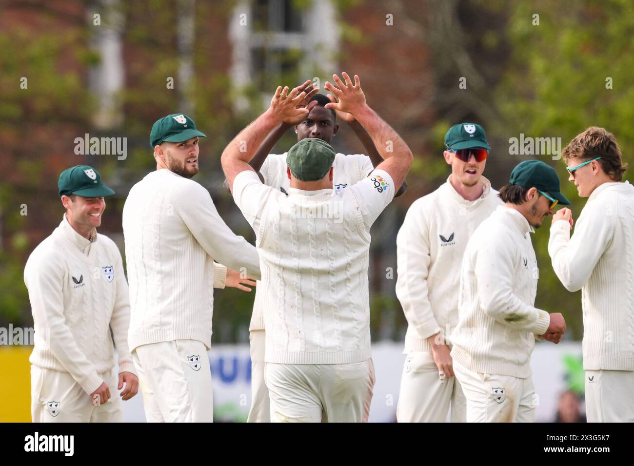 Jason Holder of Worcestershire celebrates taking the wicket of Andy ...