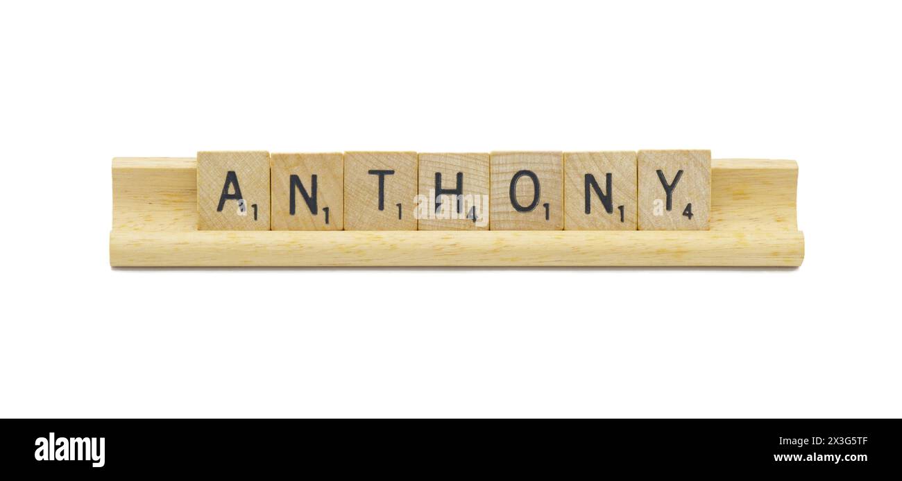 Miami, FL 4-18-24 popular baby boy first name of ANTHONY made with square wooden tile English ...