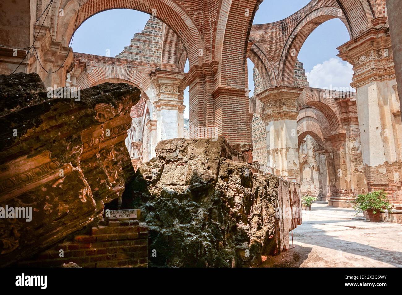 Massive stone columns, now rubble piled in the ruins of the former 15th ...
