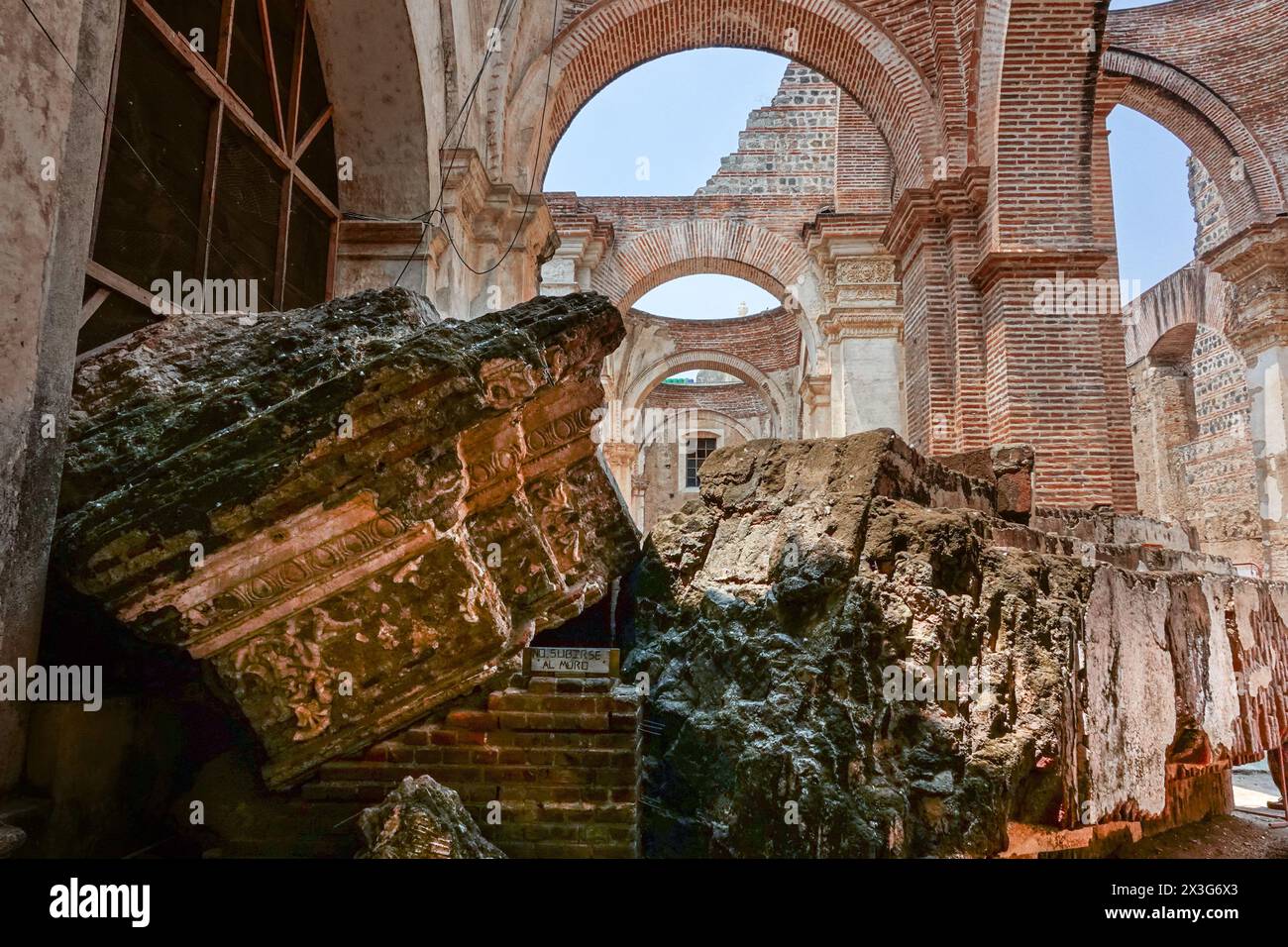 Massive stone columns, now rubble piled in the ruins of the former 15th ...