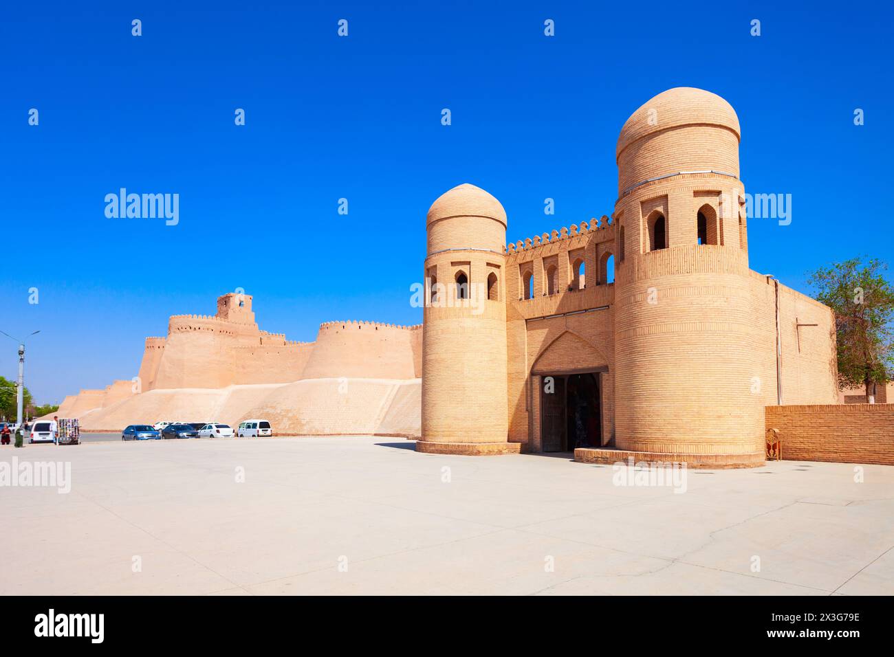West Gate of the Itchan Kala, an ancient walled inner town of the city ...