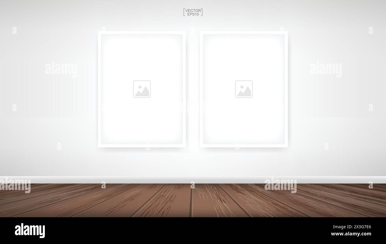 Empty photo frame or picture frame background in wooden room space ...