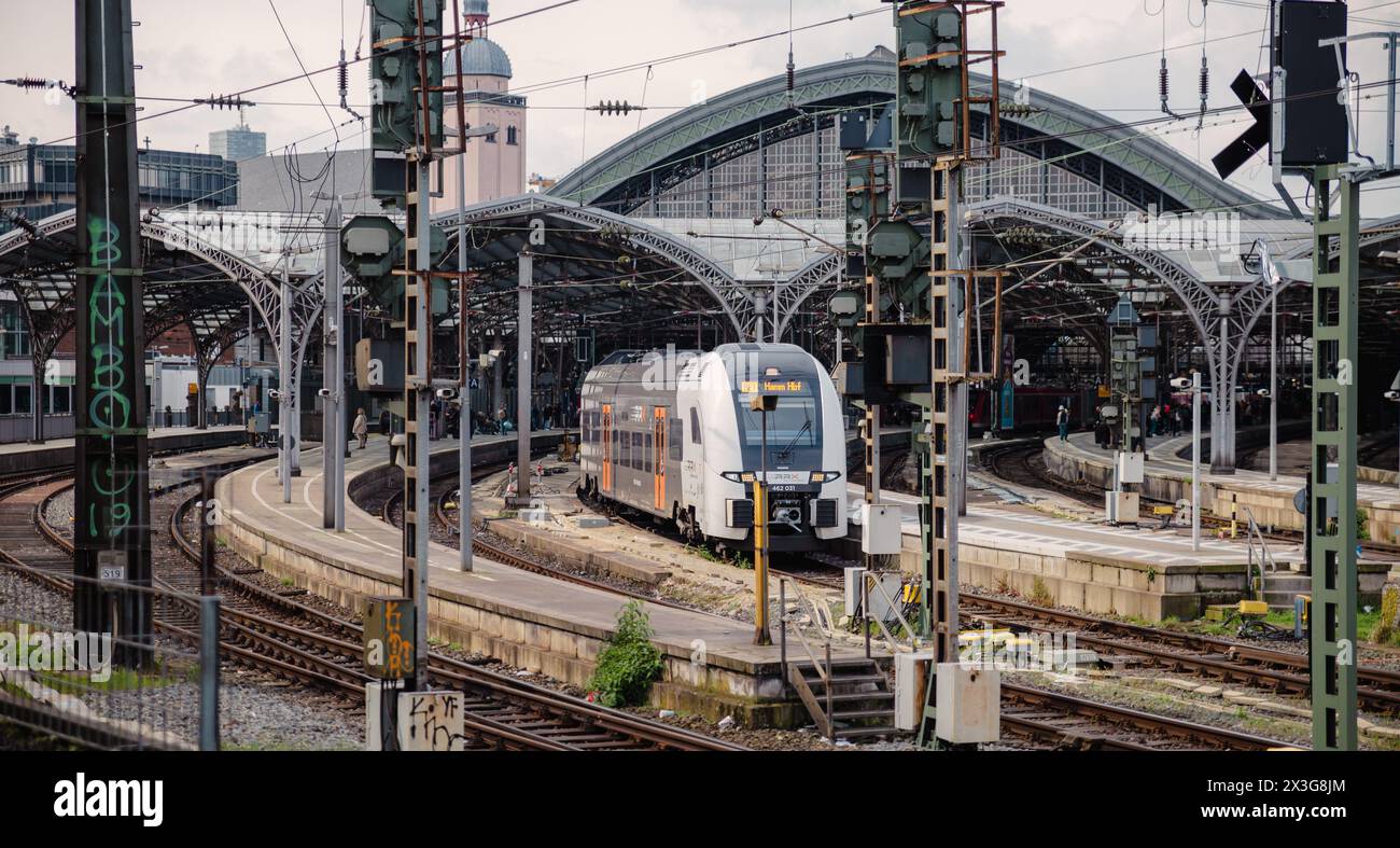 Cologne, Germany—Apr 22, 2024: a RRX train departing from cologne ...