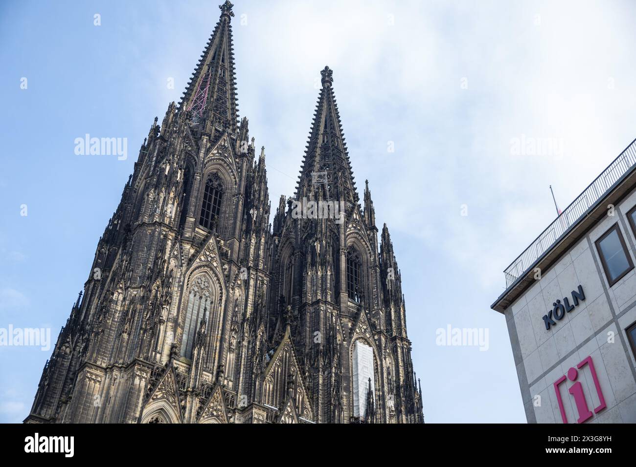 the Cologne Cathedral with koln information sign, Germany Stock Photo ...