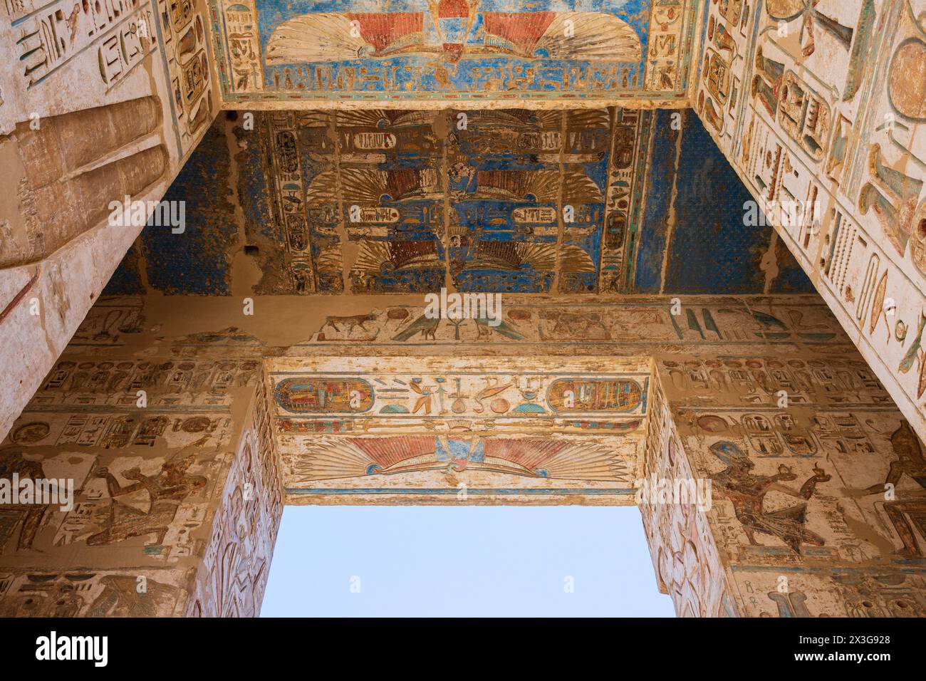 Ceiling depiction of the winged sun at the Mortuary Temple of Ramesses ...