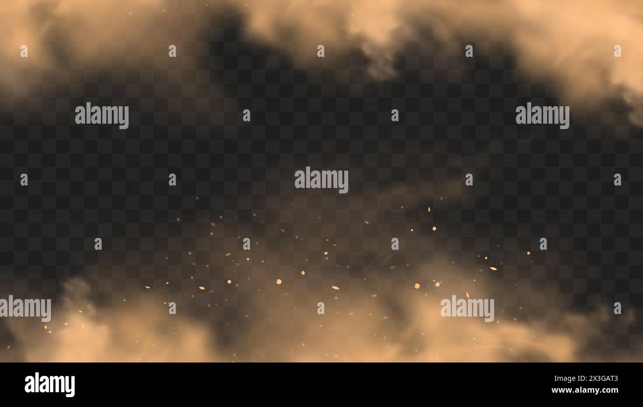 Dust sand cloud with stones and flying dusty particles isolated on ...