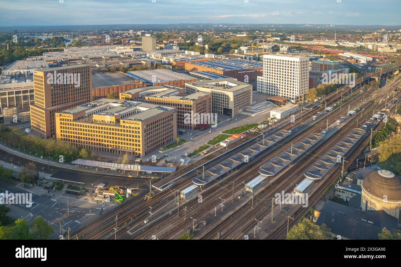 Ariel view of the Cologne Messe/Deutz station with commercial area ...