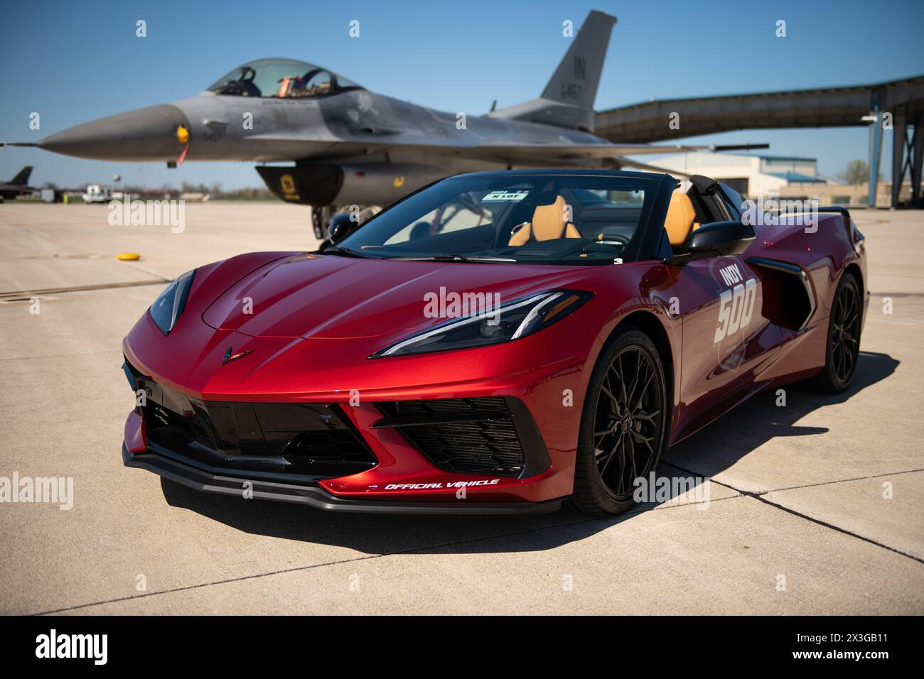 The Indianapolis Motor Speedway Pace Car sits next to an F-16 Fighting ...