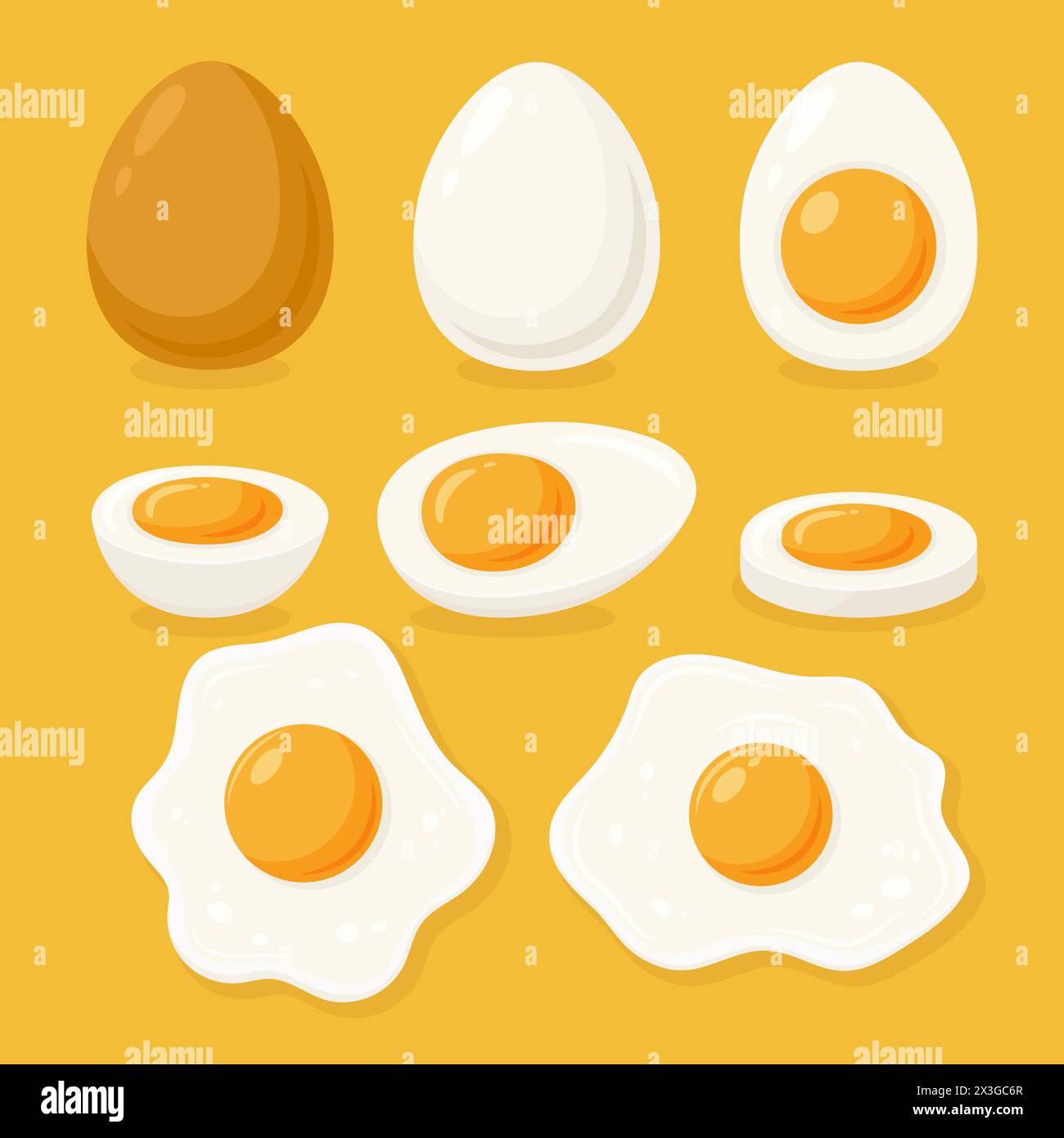 Vector Fried Egg, Sunny-Side-Up and Hard Boiled Egg Set, Closeup, Isolated. Healthy Breakfast ...