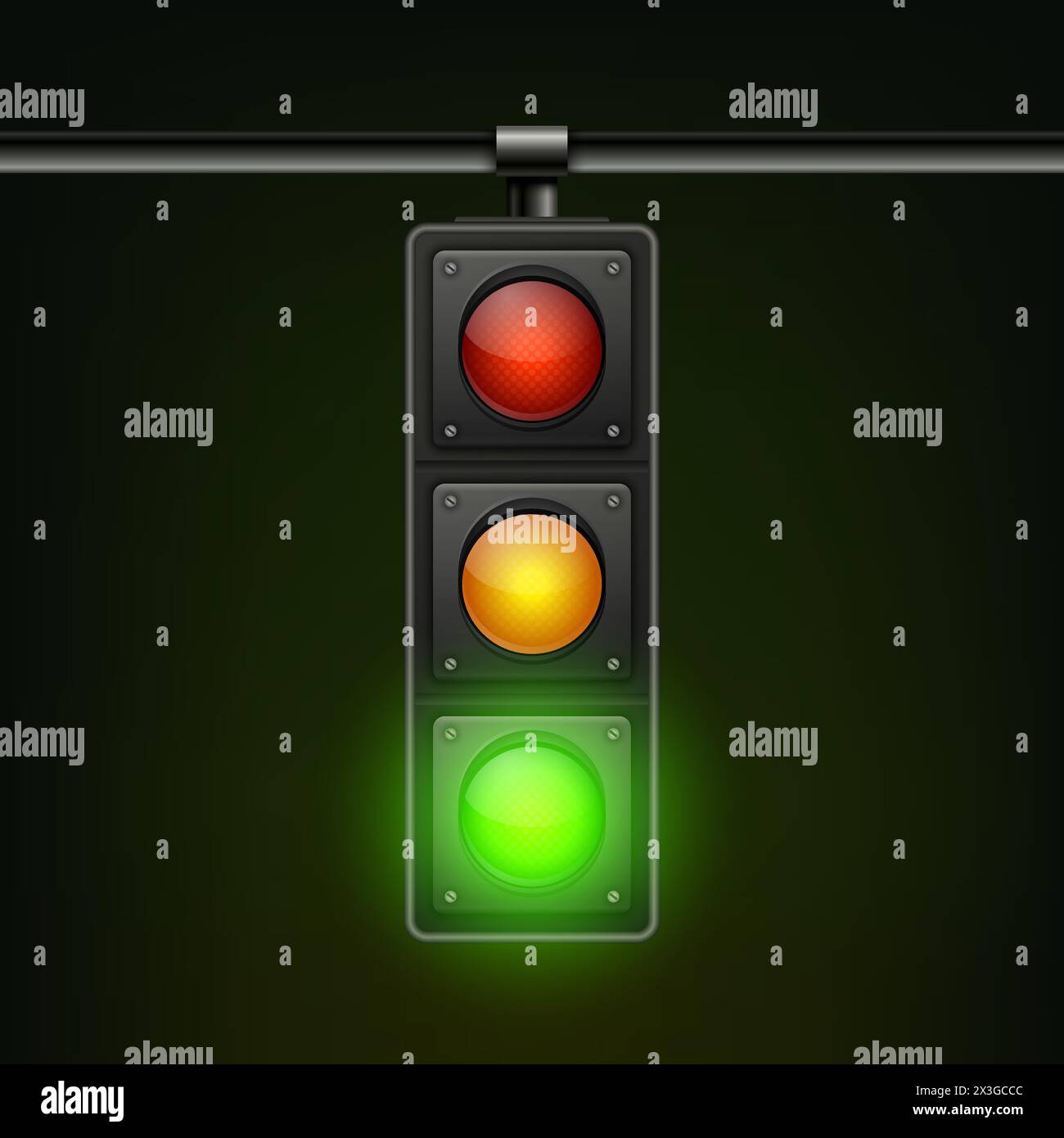 Vector Realistic Hanging Traffic Signal with Green Light. Traffic Light ...