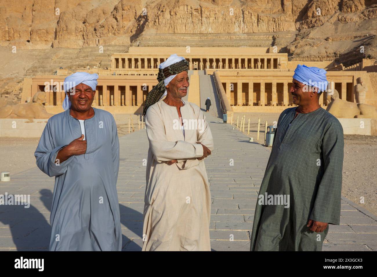 Egyptian men in traditional attire at the entrance to the Mortuary ...