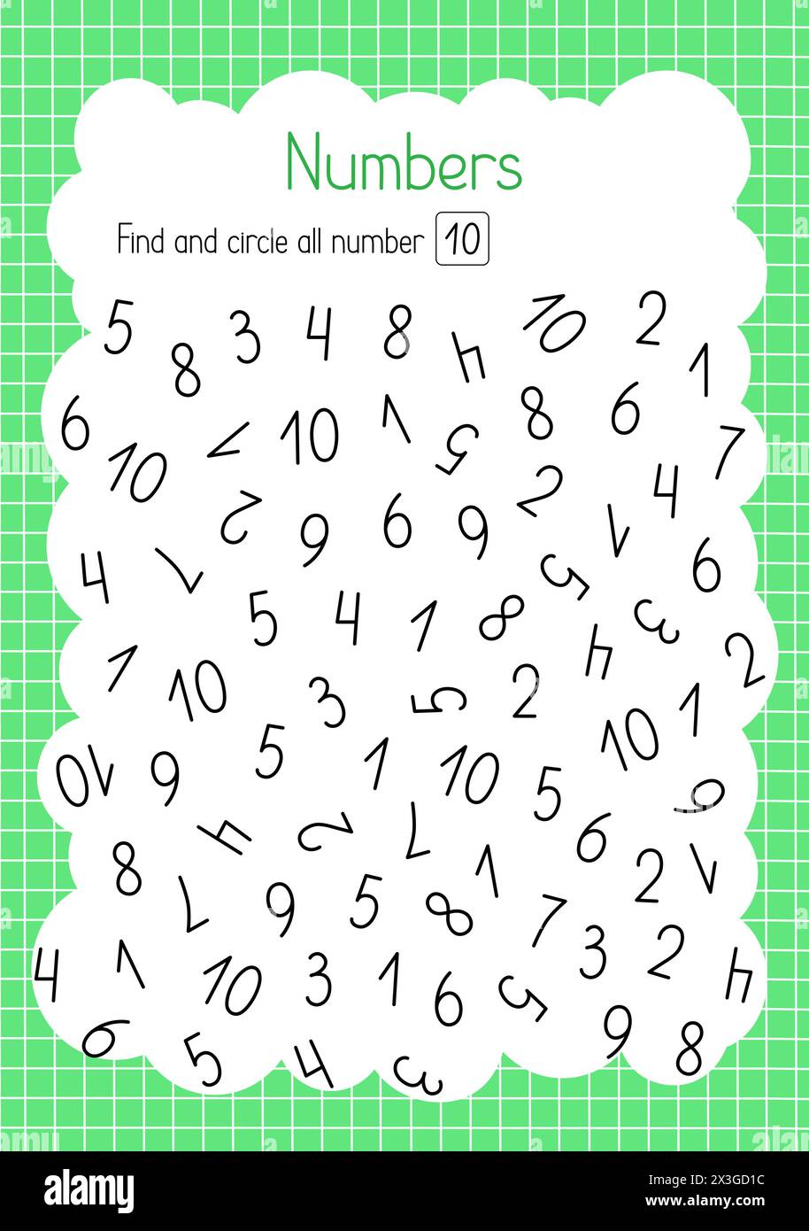 Find and circle number ten simple educational activity for children ...