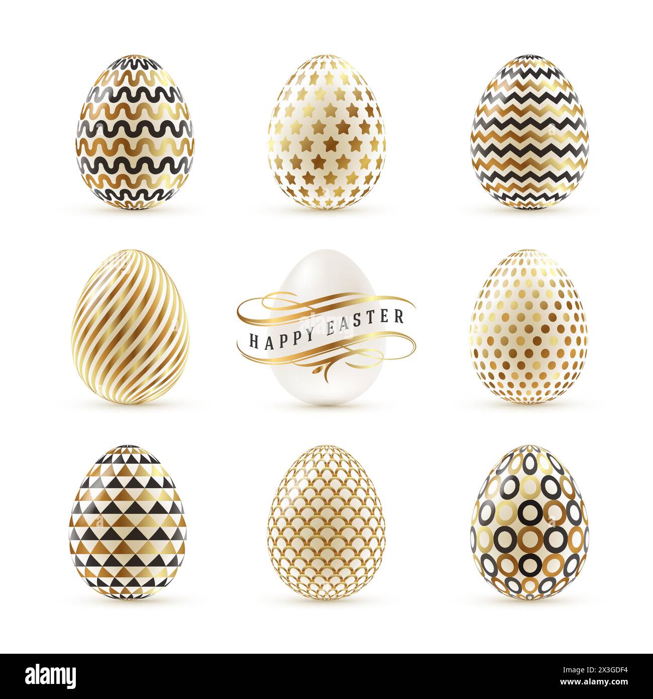 A set of Easter eggs decorated with gold. Vector illustration Stock ...