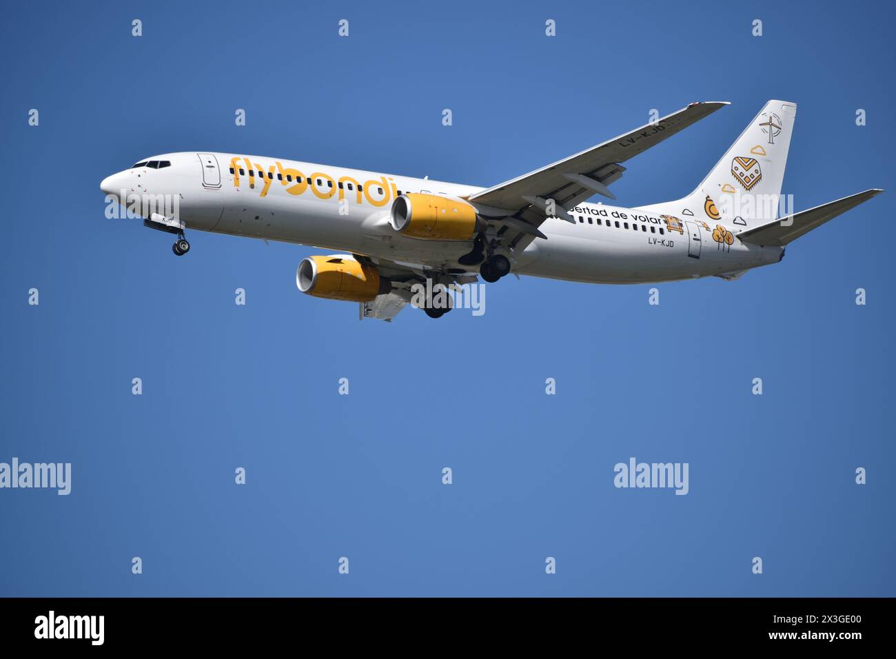 Boeing 737 airplane of Flybondi airline approaching Buenos Aires ...
