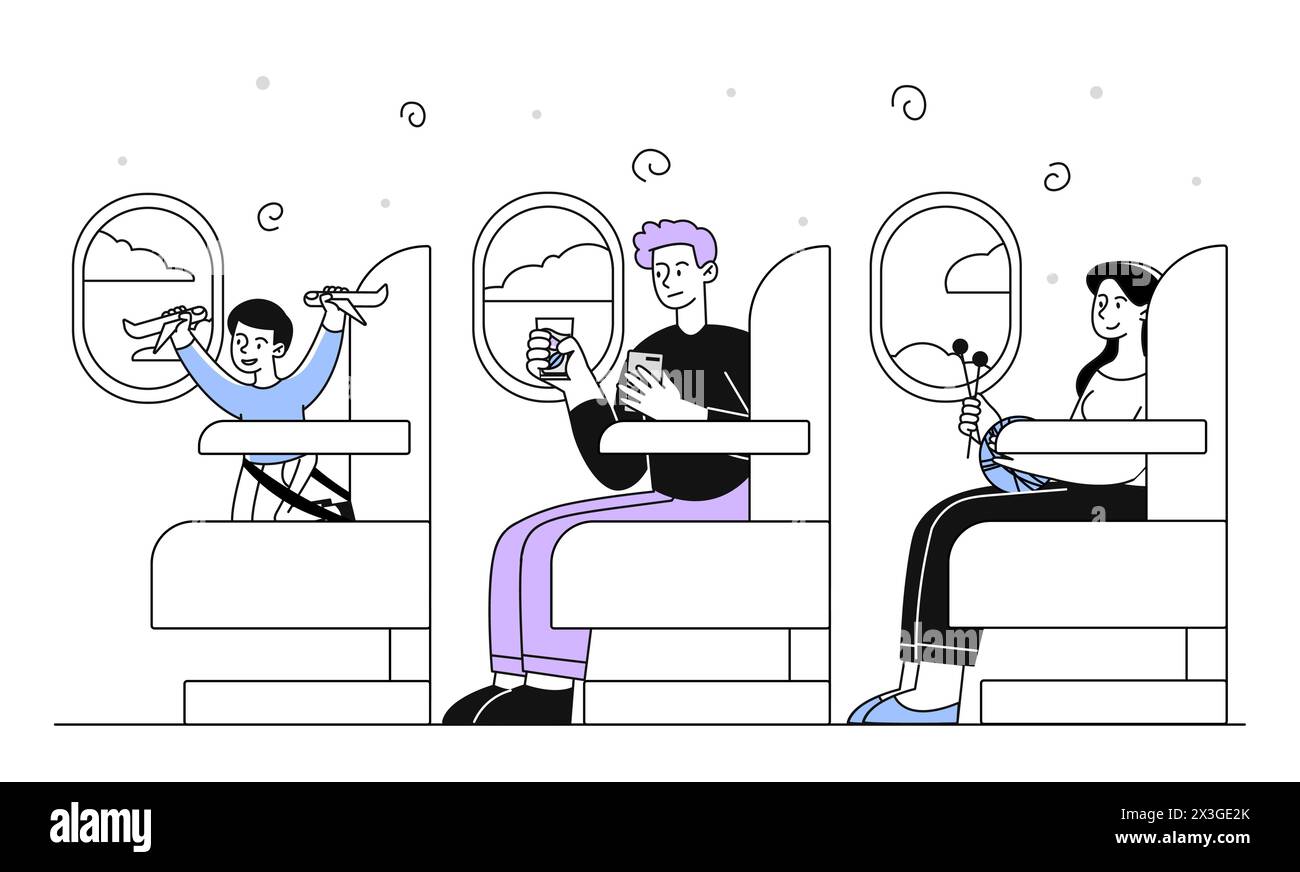 Airplane passengers inside vector linear Stock Vector Image & Art - Alamy