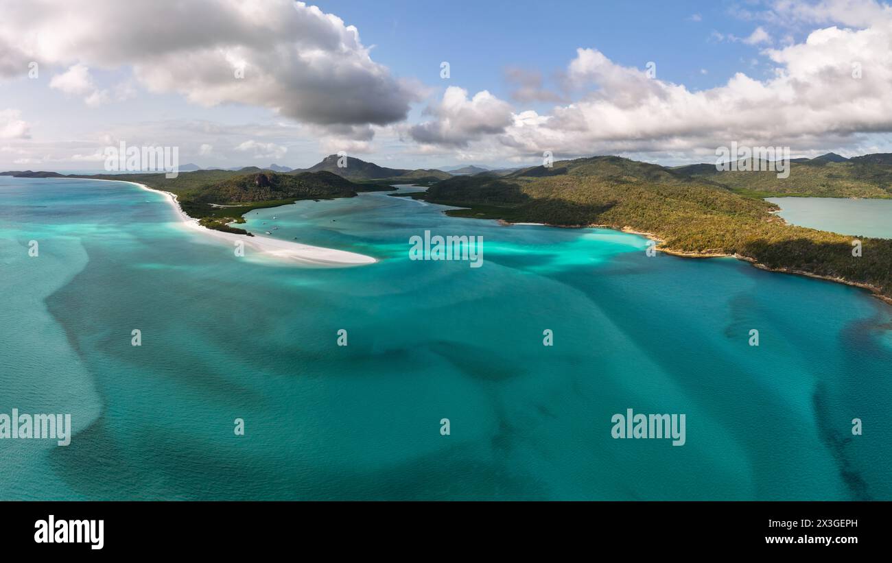Drone shot of famous Hill Inlet, Whitsunday Islands at high tide Stock ...