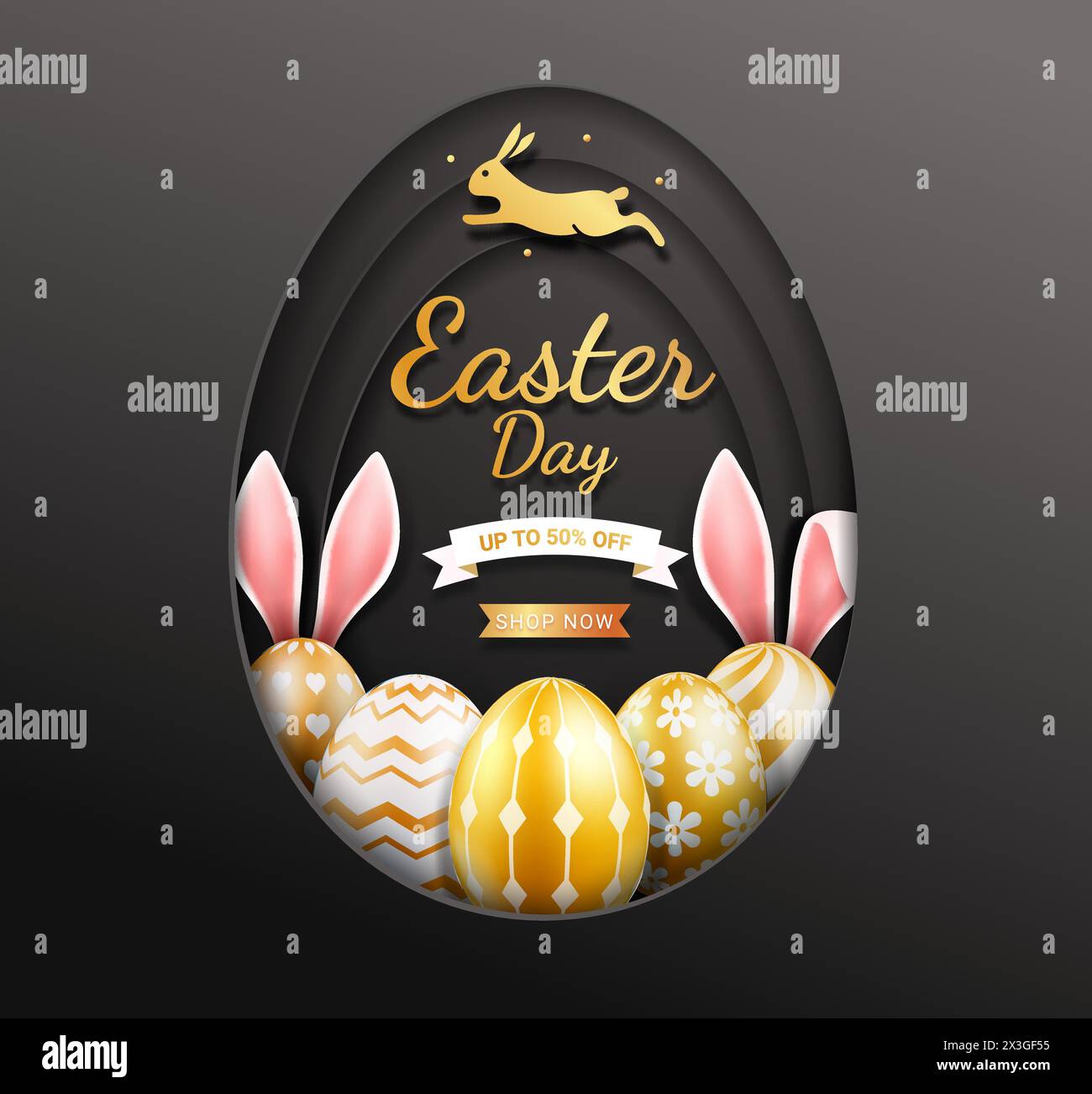 Easter day banners template easter eggs gold color inside egg paper cut ...