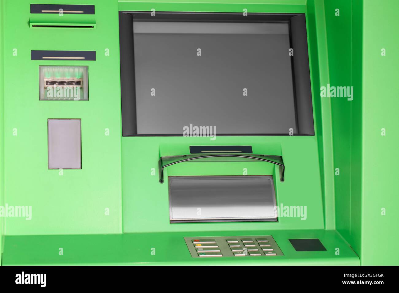 Modern automated cash machine with screen outdoors Stock Photo - Alamy