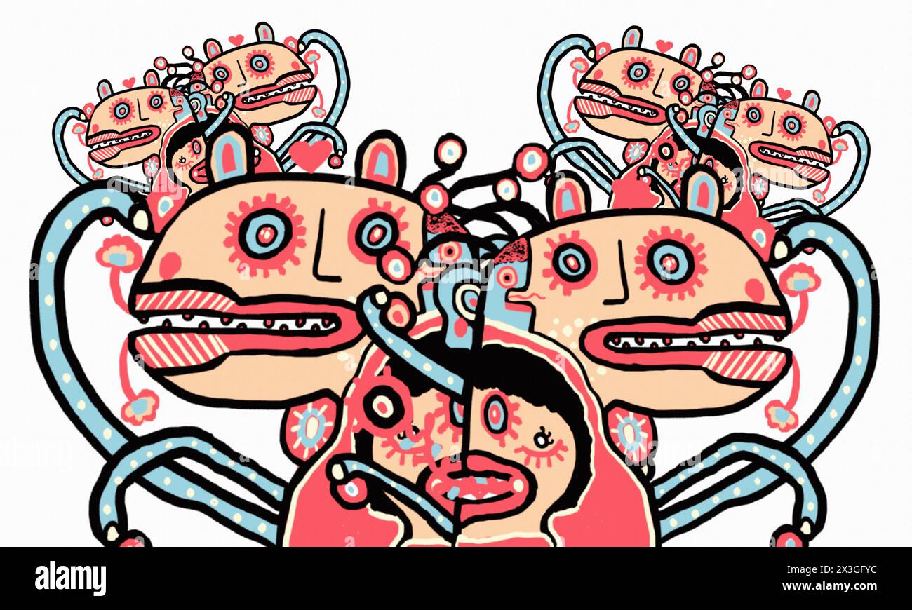 Colorful doodle monster abstract background Stock Photo - Alamy