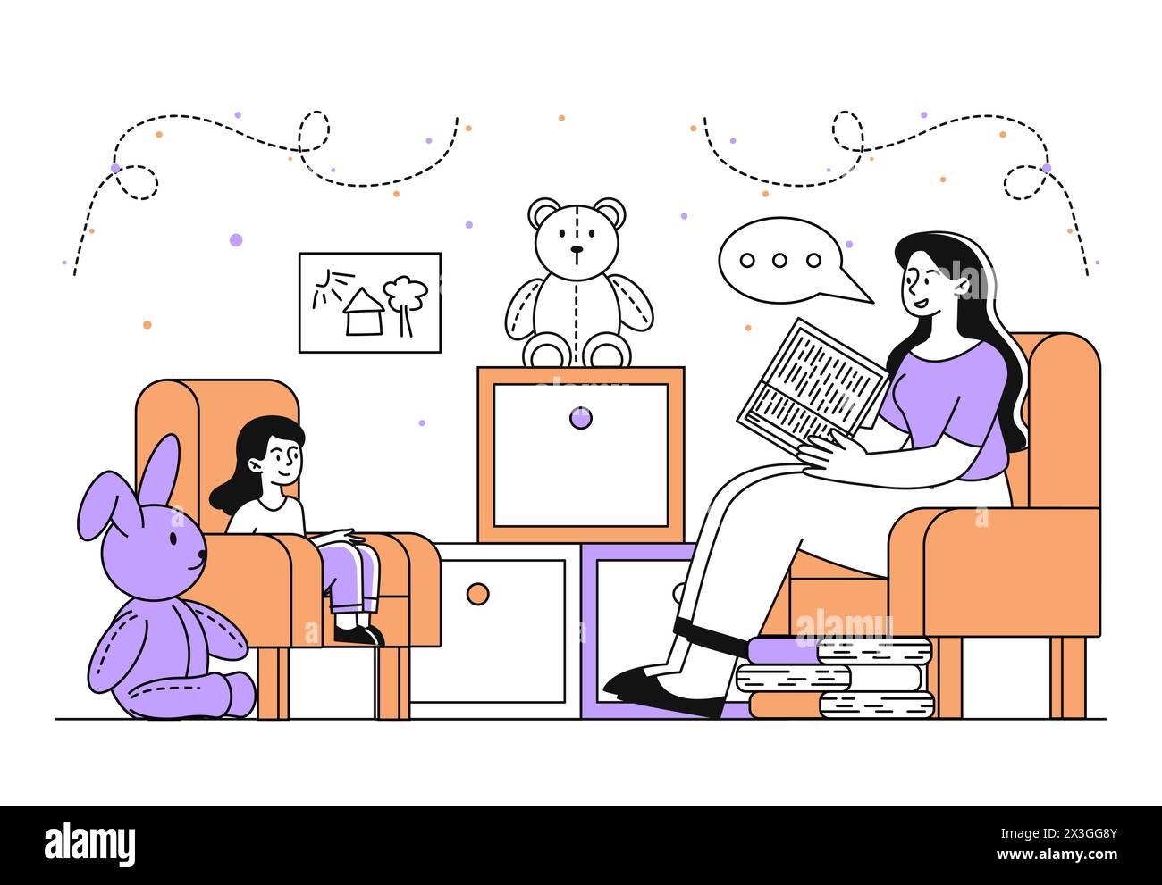 Bedtime stories for daughter vector linear Stock Vector Image & Art - Alamy