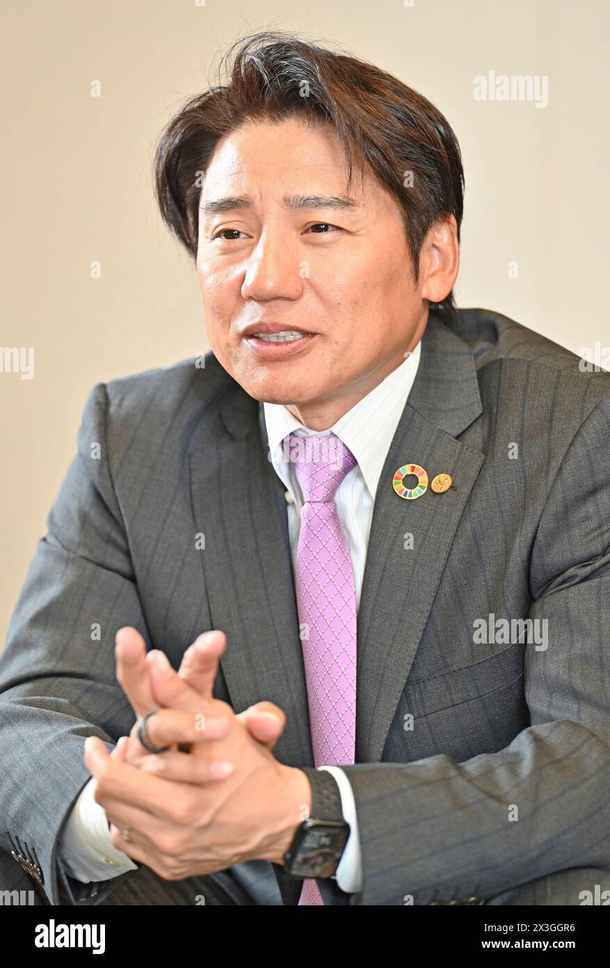 Yukio Iketani, a former Japanese gymnast, attends an interview in Osaka ...