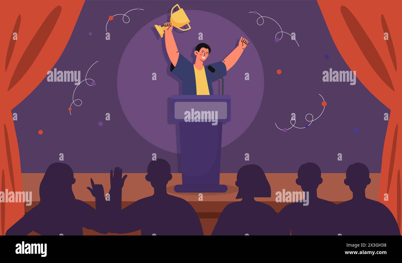 Man with award on stage vector Stock Vector Image & Art - Alamy