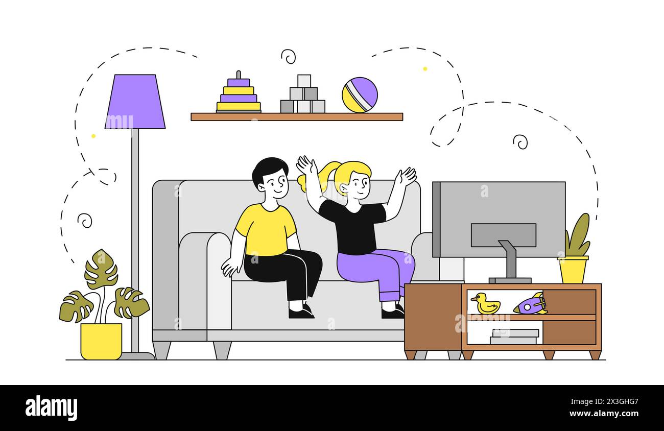 Children watch tv vector simple Stock Vector Image & Art - Alamy