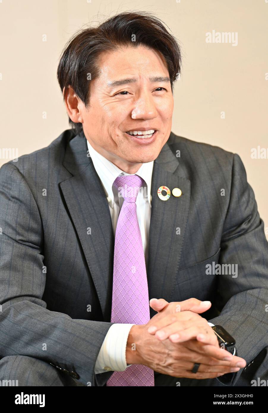 Yukio Iketani, a former Japanese gymnast, attends an interview in Osaka ...