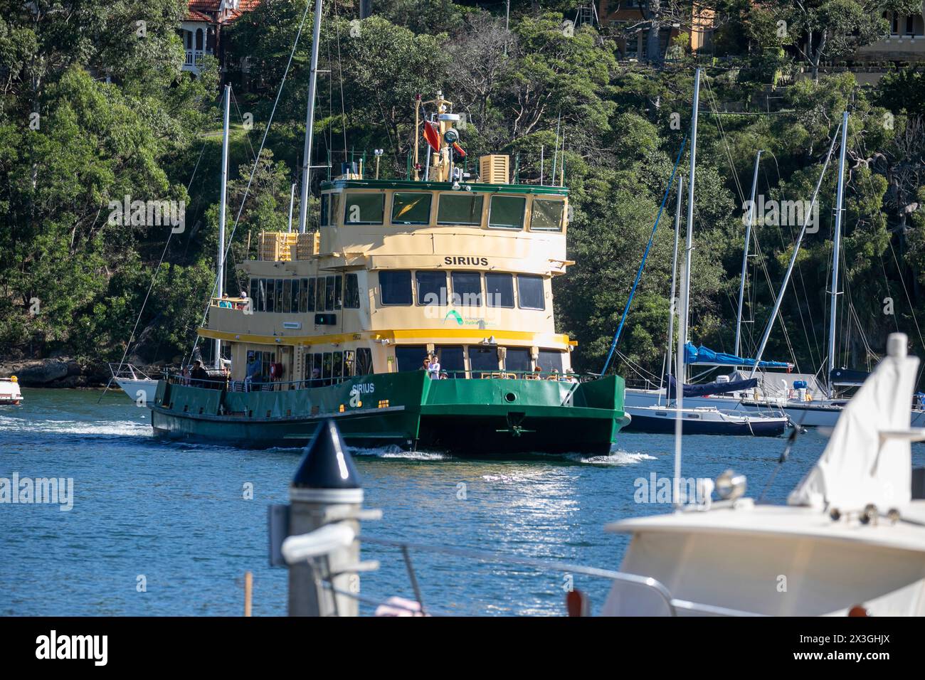 Sydney ferry, the MV Sirius first fleet class ferry in Mosman Bay on ...