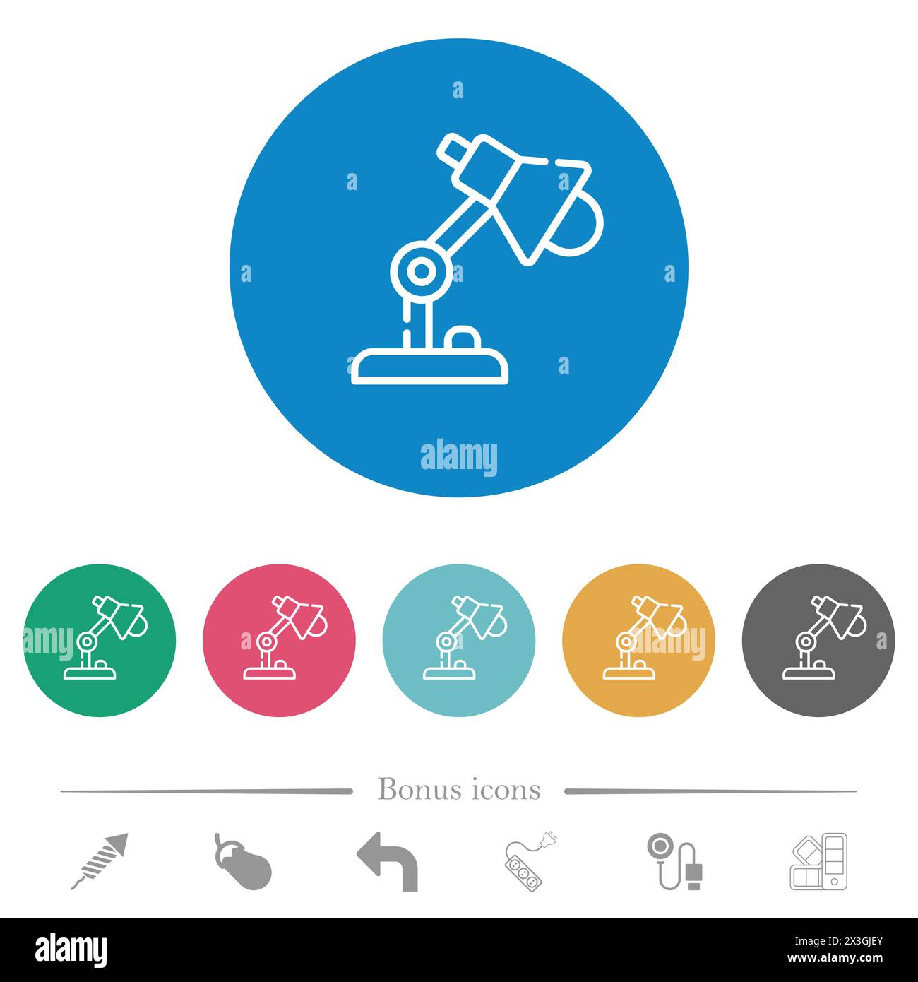 Desk lamp outline flat white icons on round color backgrounds. 6 bonus ...