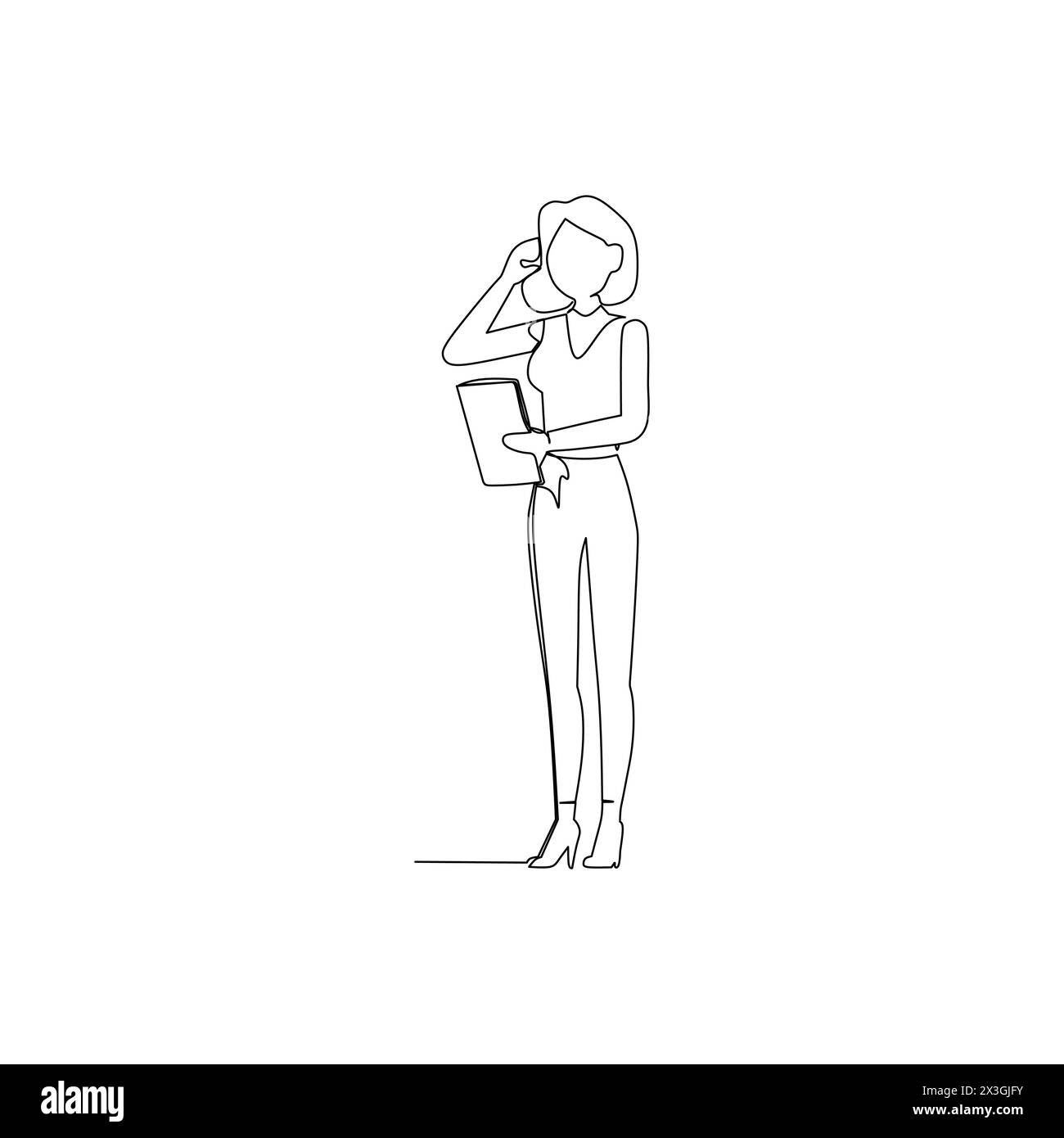 Businesswoman looking at a tab and thinking. Business innovation ...