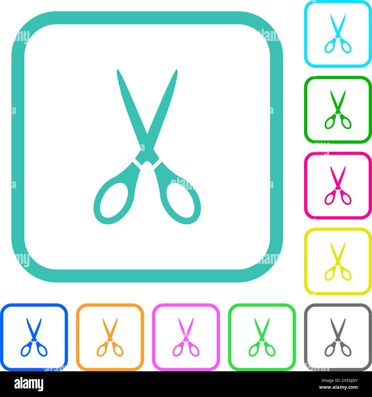 Scissors solid vivid colored flat icons in curved borders on white ...