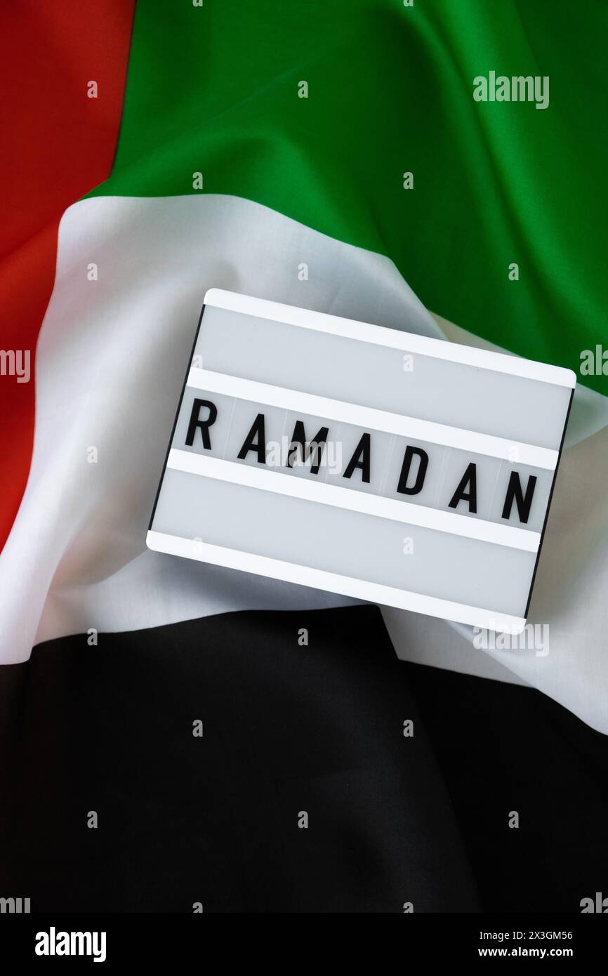 Congratulations Lightbox with text RAMADAN waving UAE flag on ...