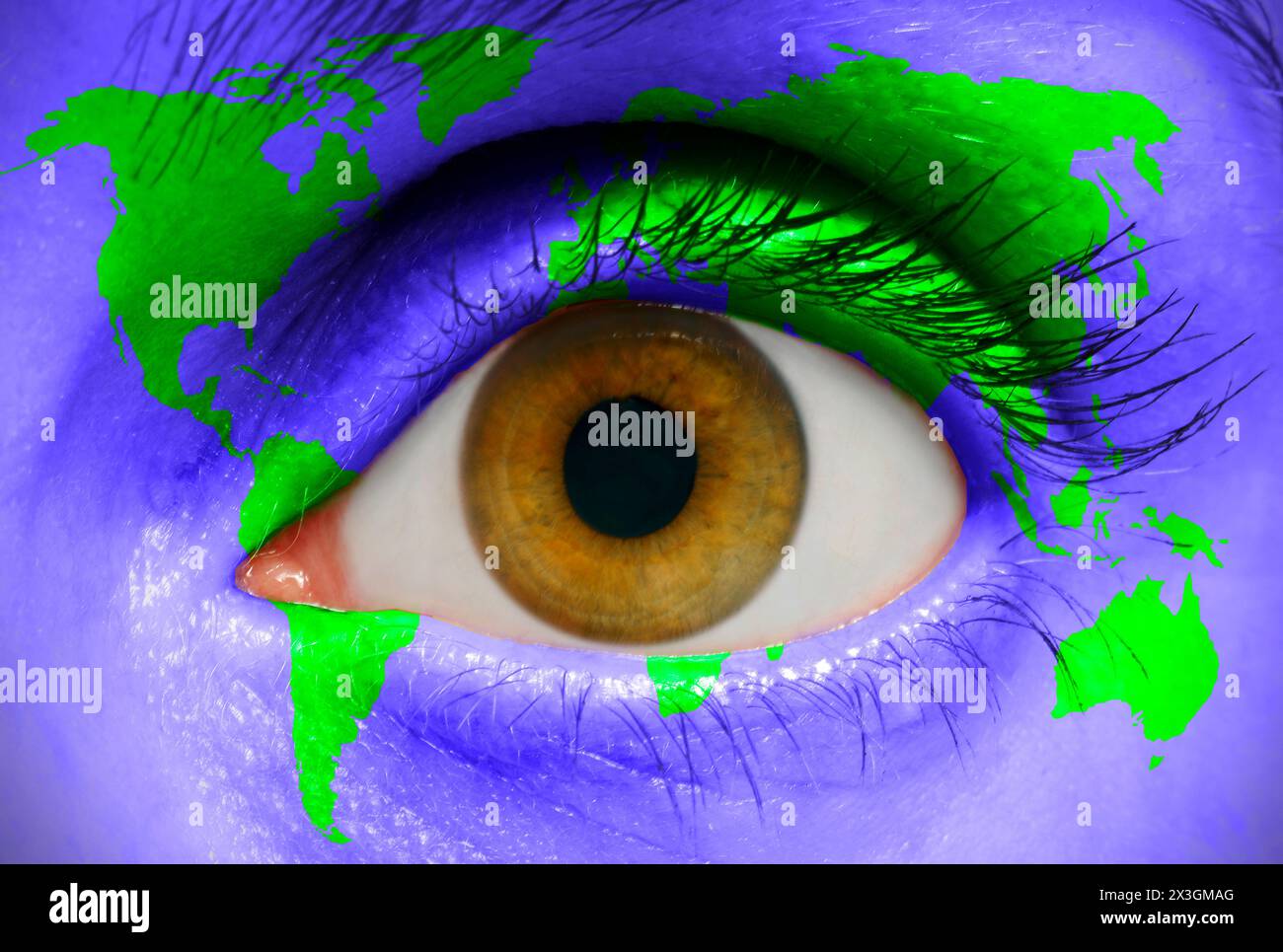 Eye in world map, composite image. This could represent an awareness of ...