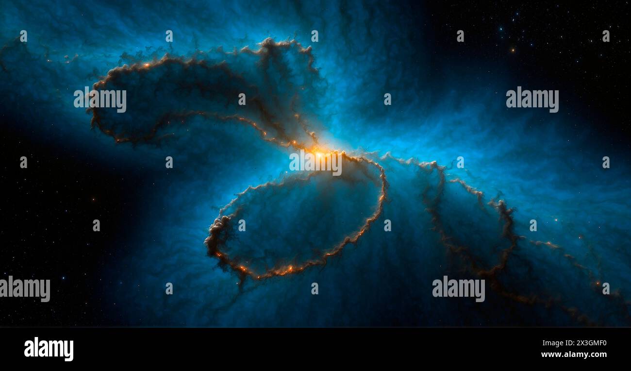 Illustration of molecular clouds of gas and dust contracting to form a ...