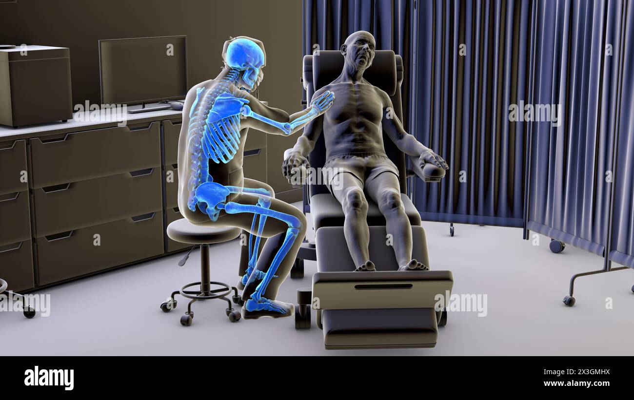 Illustration depicting a healthcare worker with a highlighted skeleton ...
