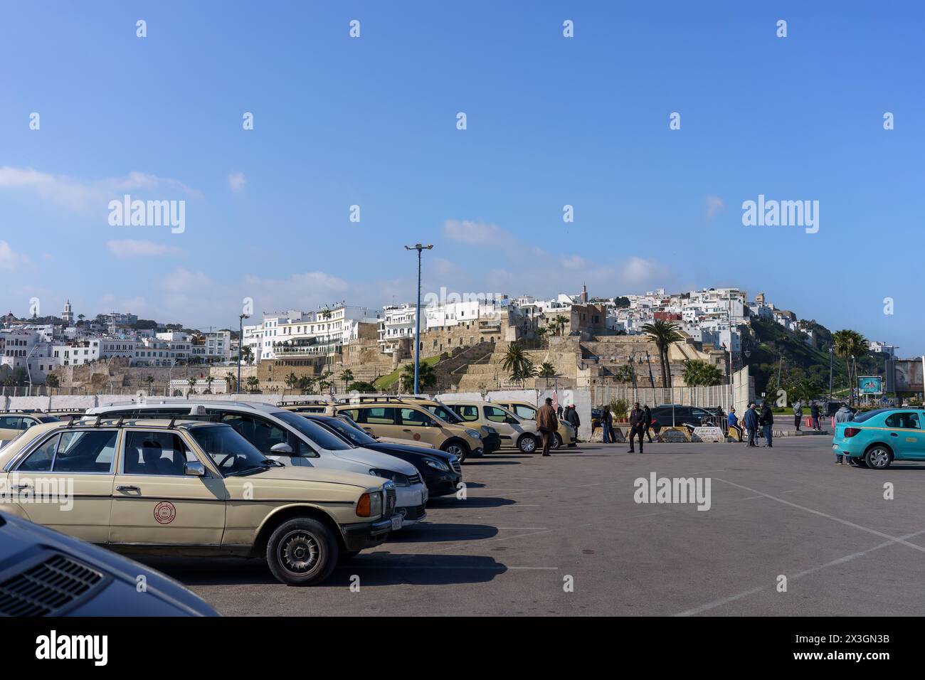 Tangier, Morocco. February 6, 2024 - Parking lot at the harbor with the ...