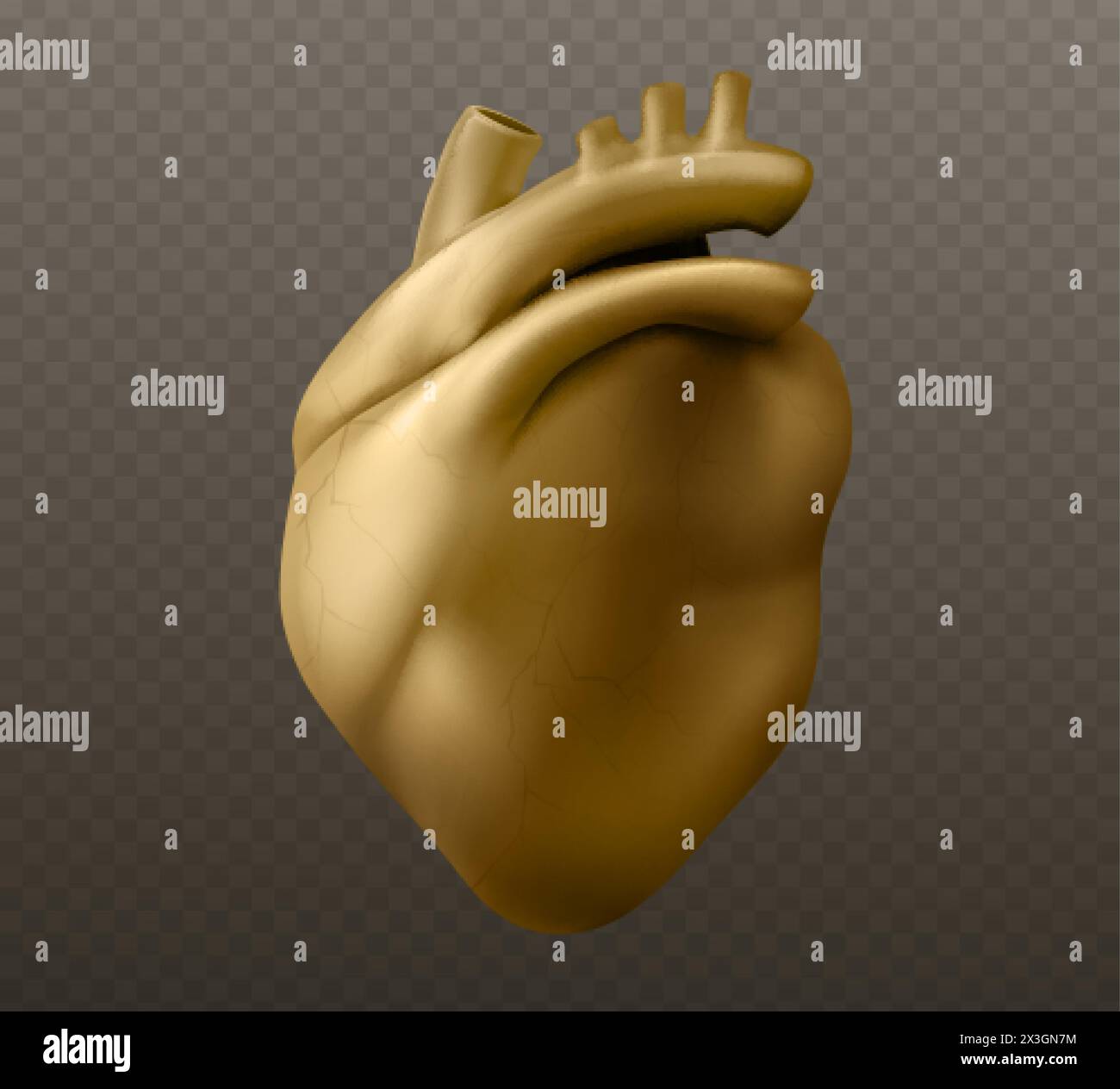 Golden human heart sculpture model. Realistic vector illustration of ...