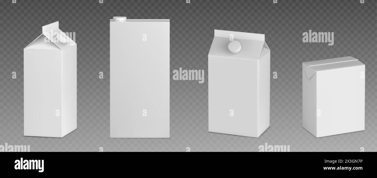 Milk box pack. Blank white carton juice mockup. 3d cardboard drink ...