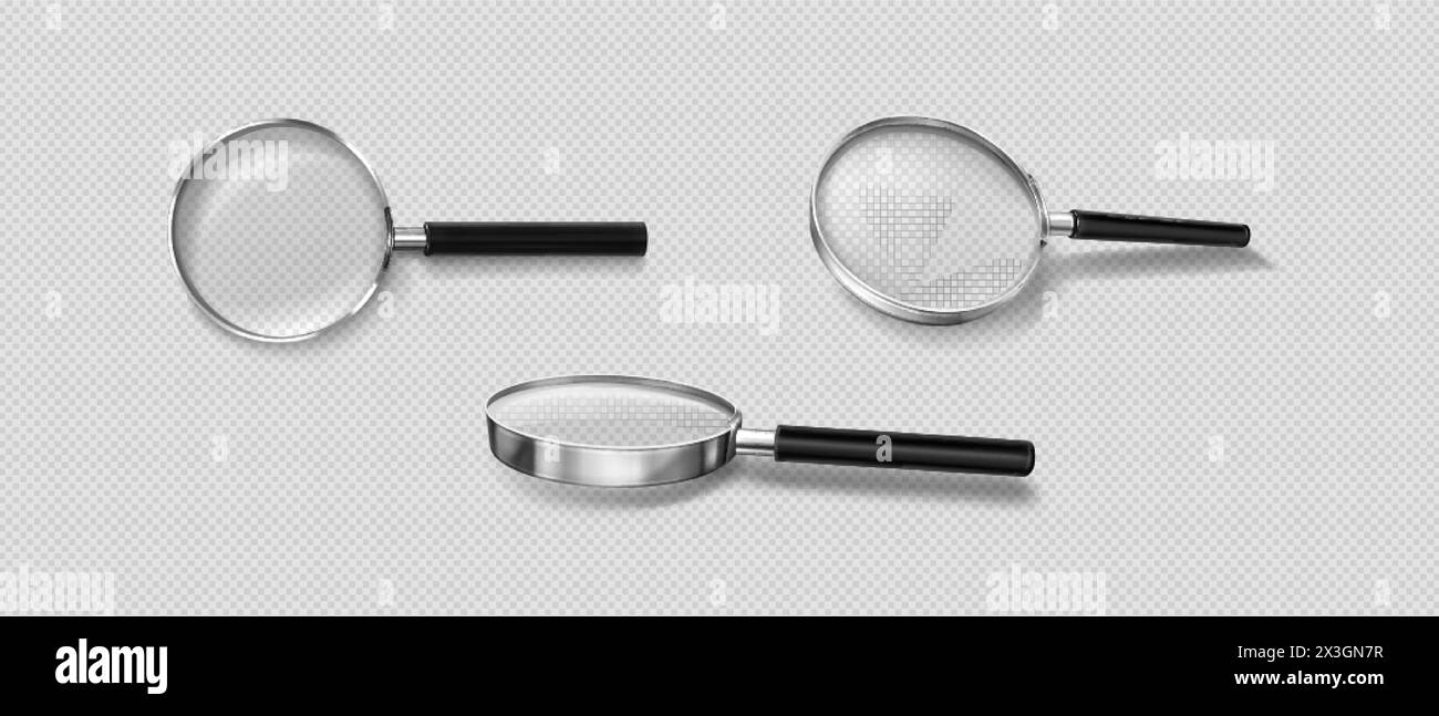 Realistic 3d magnifier glass in different angles of view. Vector ...