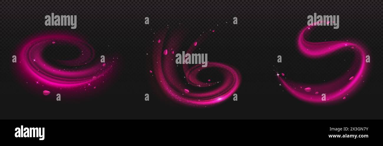 Shimmering wind vortex with pink leaves. Vector realistic illustration ...