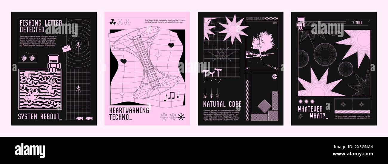 Poster or cover design in y2k aesthetic style with wireframe, bitmap ...